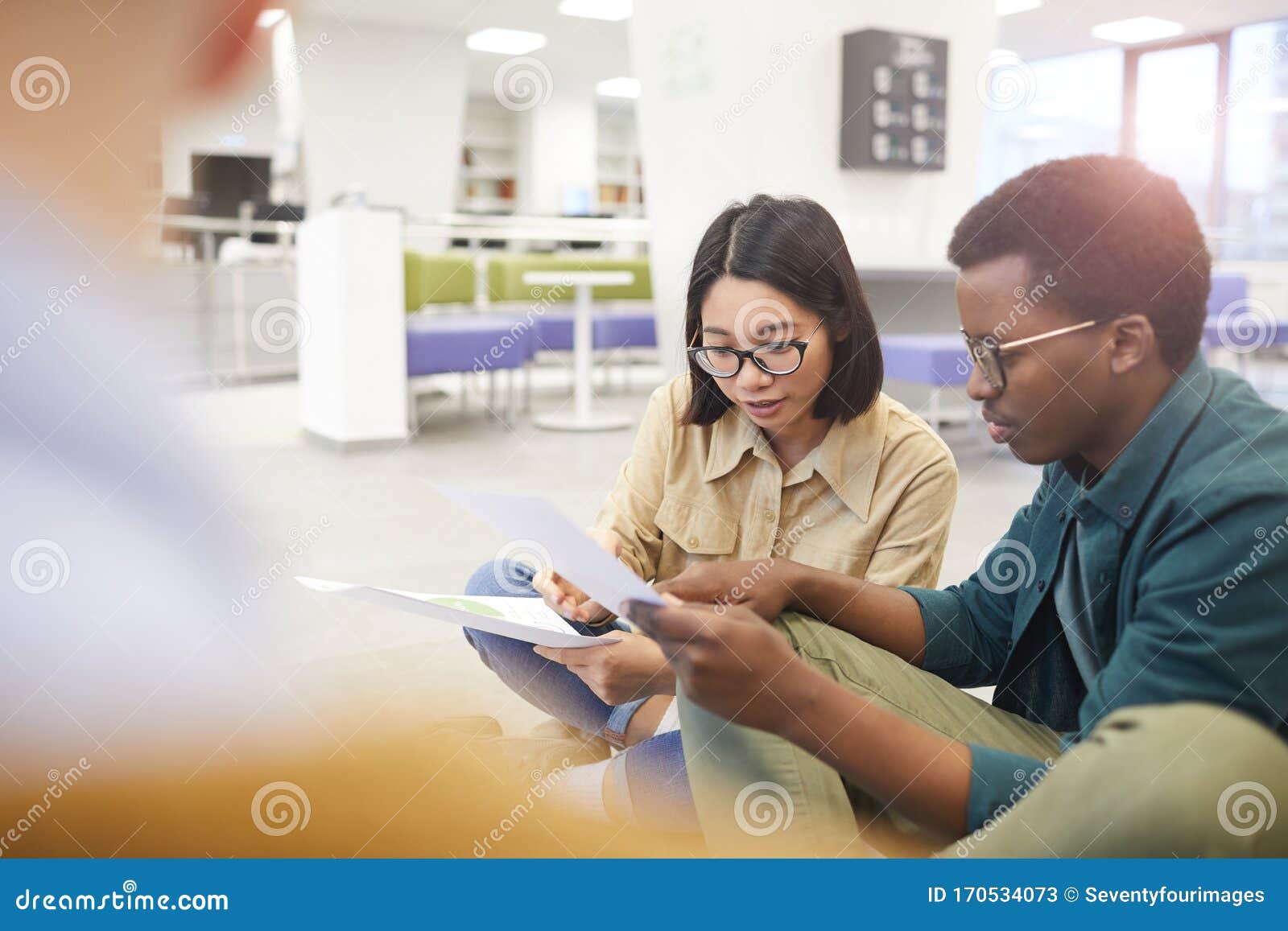 International Students in Library Stock Image - Image of females ...