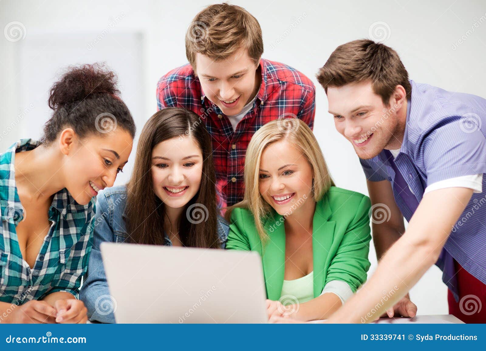 International Students Looking at Laptop at School Stock Image - Image ...
