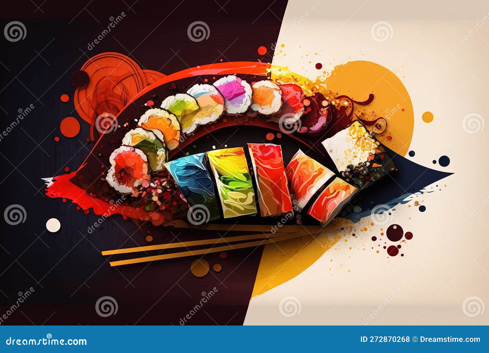 Sushi Abstract Vector Illustration. Hand Drawn Asian Food Sashimi Rise ...