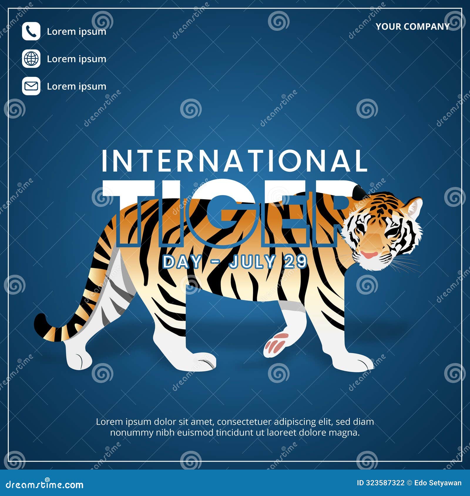 International Tiger Day with a Tiger and Blue Background Stock Vector ...