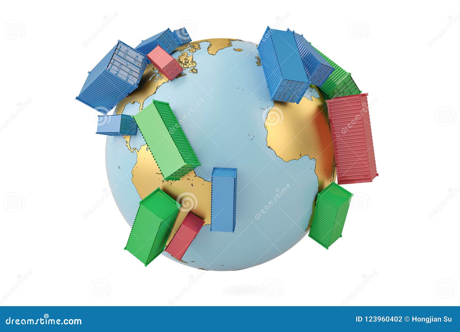 International Trade Concept Containers on Globe 3d Illustration. Stock ...