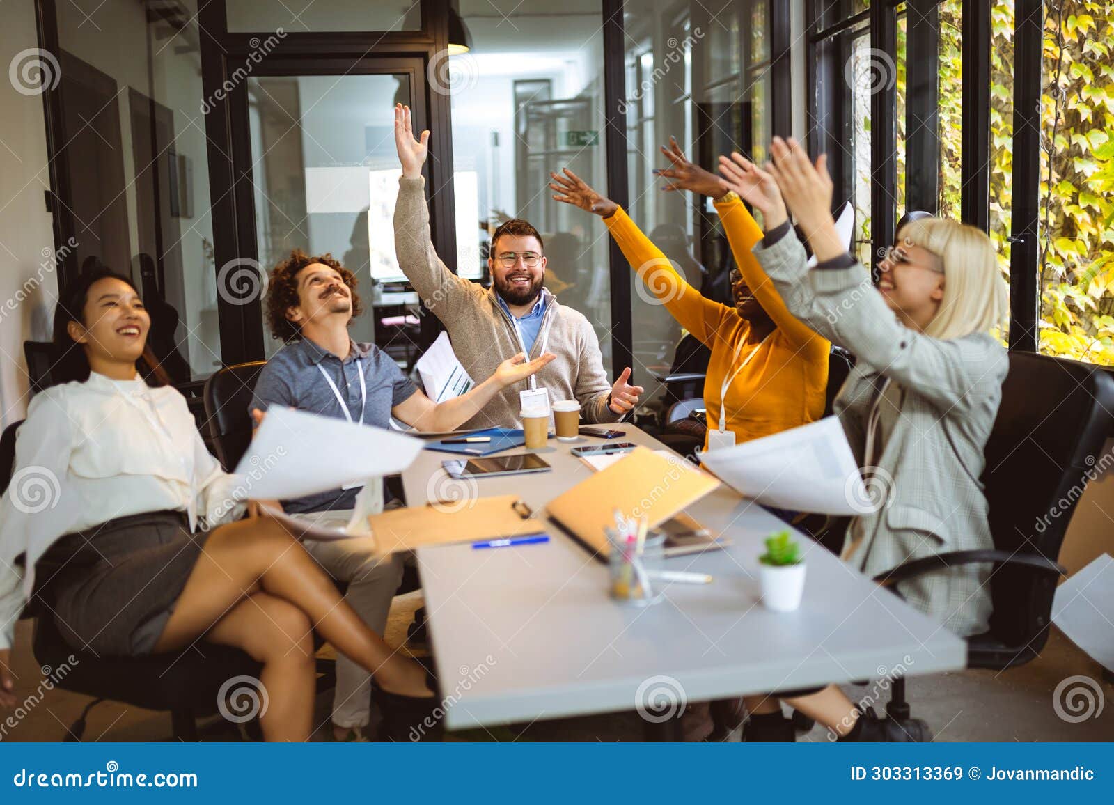 Business People Throwing All the Paperwork after Being Done with ...