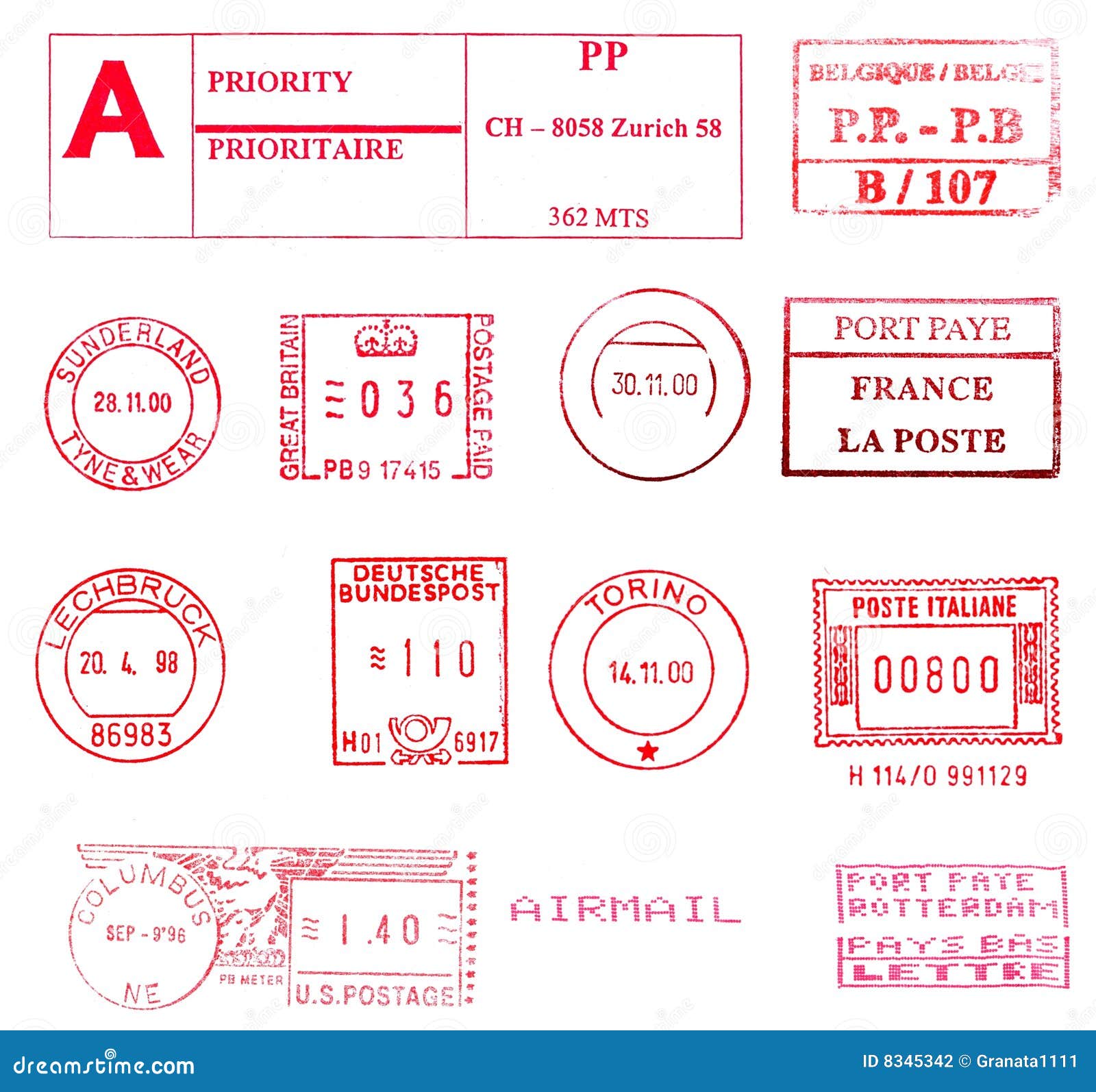 Internationale Poststempel stock abbildung. Illustration von post - 8345342