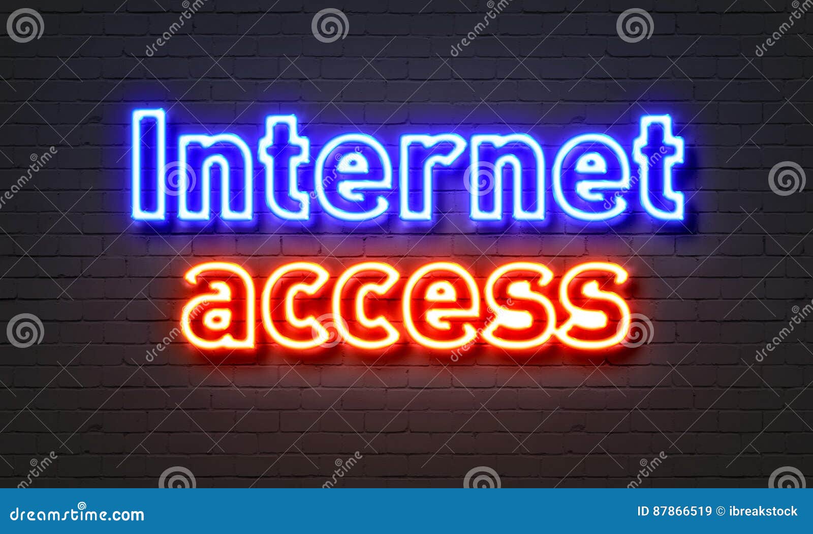 Internet Access Neon Sign on Brick Wall Background. Stock Illustration ...