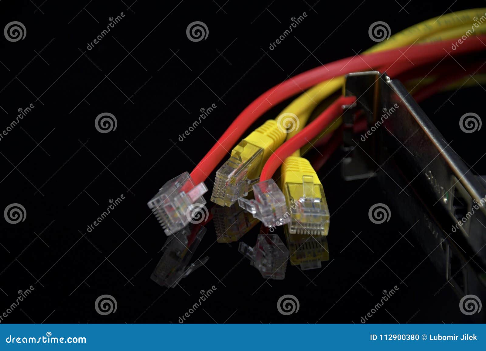 Internet Access. Wires for Internet Connection on a Black Background ...