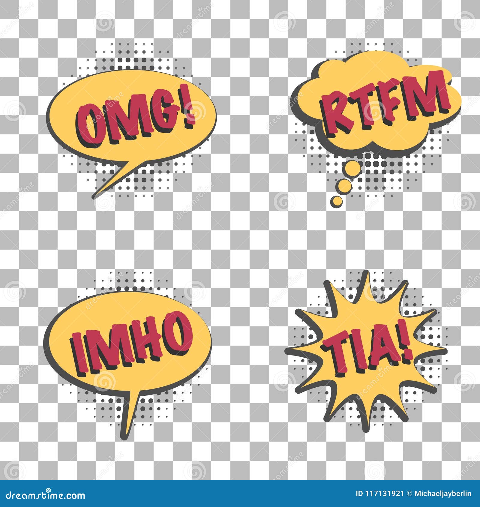 Internet Acronyms in Set of Speech Bubbles in Retro Cartoon Style ...