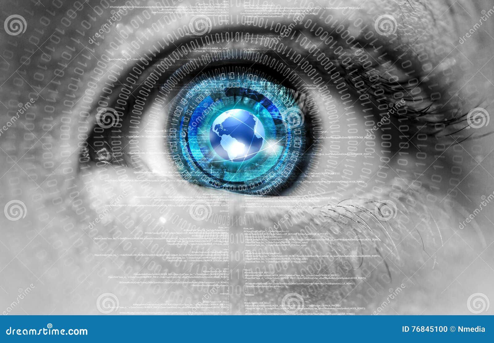Internet addiction eye stock photo. Image of binary, script - 76845100