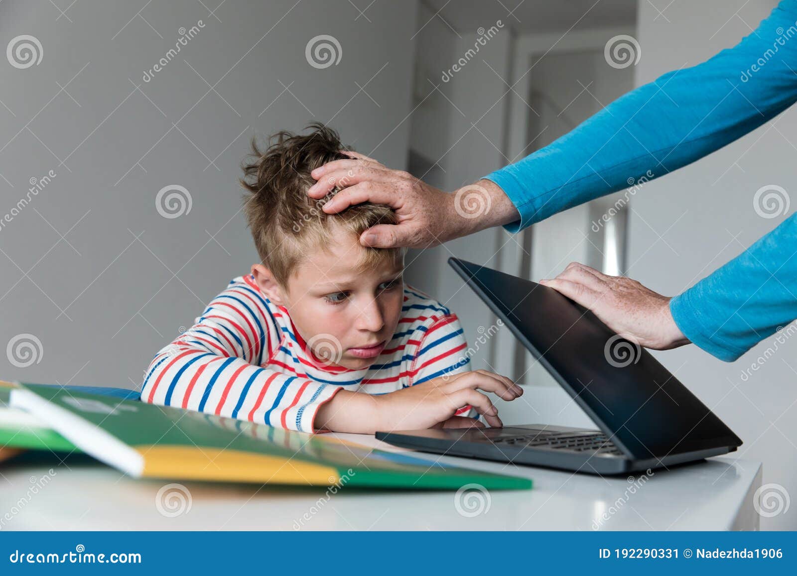 Internet Addiction, Father Taking Computer from Son Stock Image - Image ...