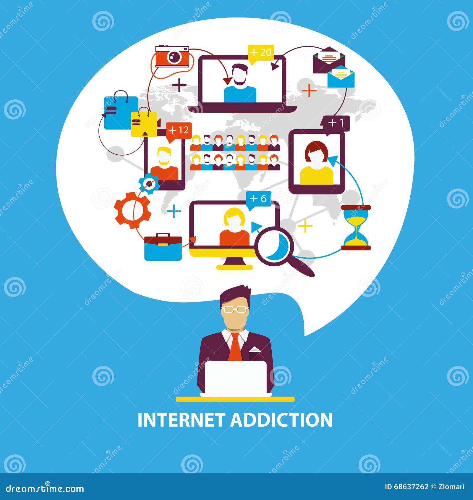 Internet Addiction. Group of People Use Smartphone, Notebook and Stock ...