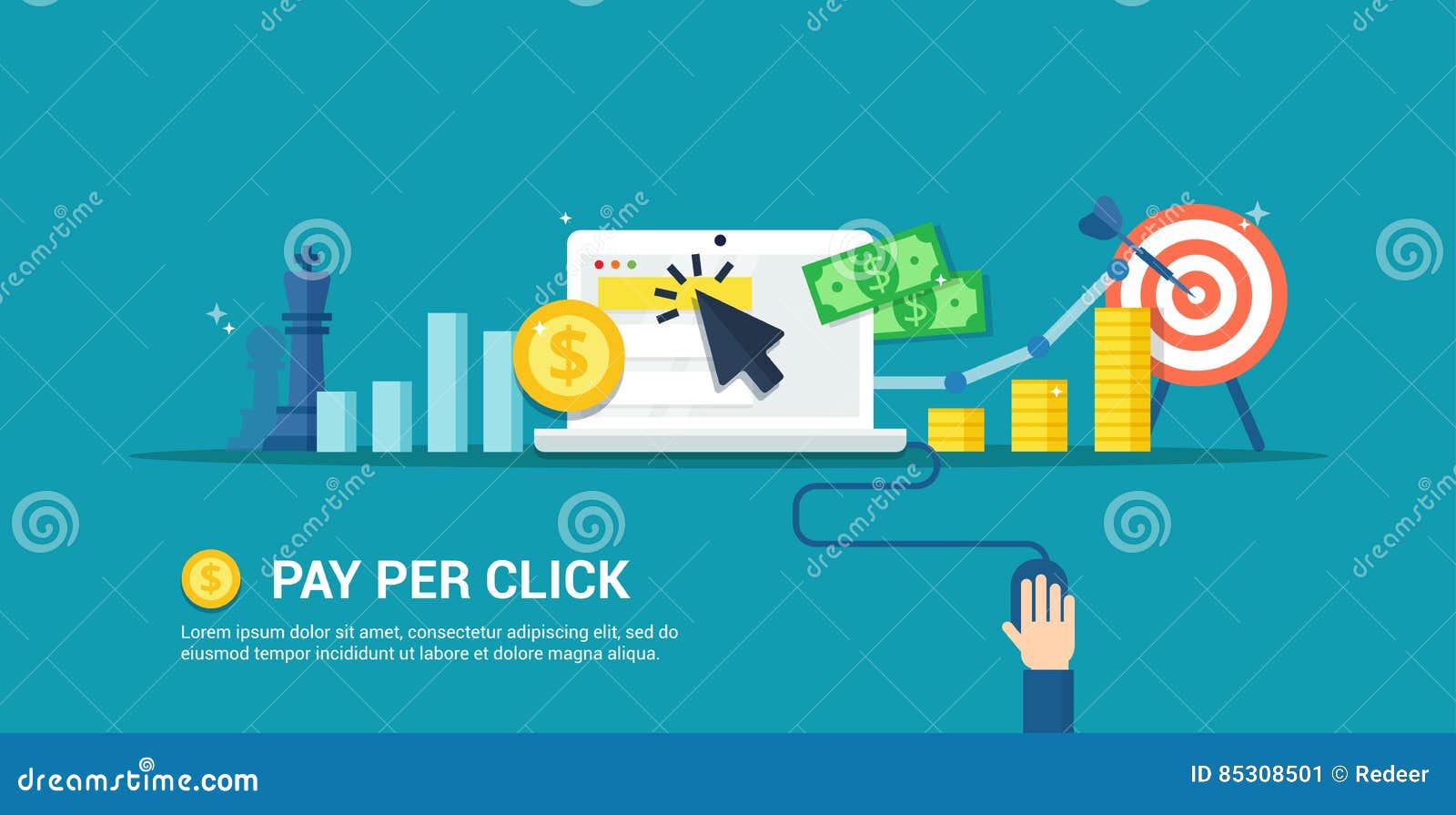 Internet Advertising Process - Abstract Banner in Flat Style. Pay Per ...