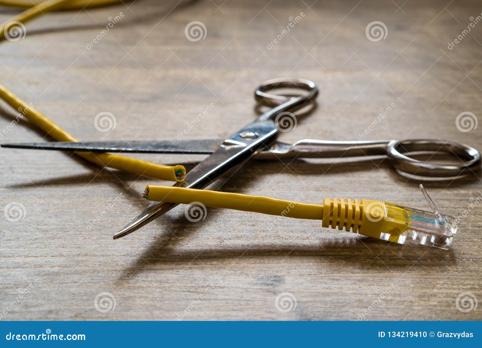 Yellow Internet Cable Cut by Scissors Stock Photo - Image of digital ...