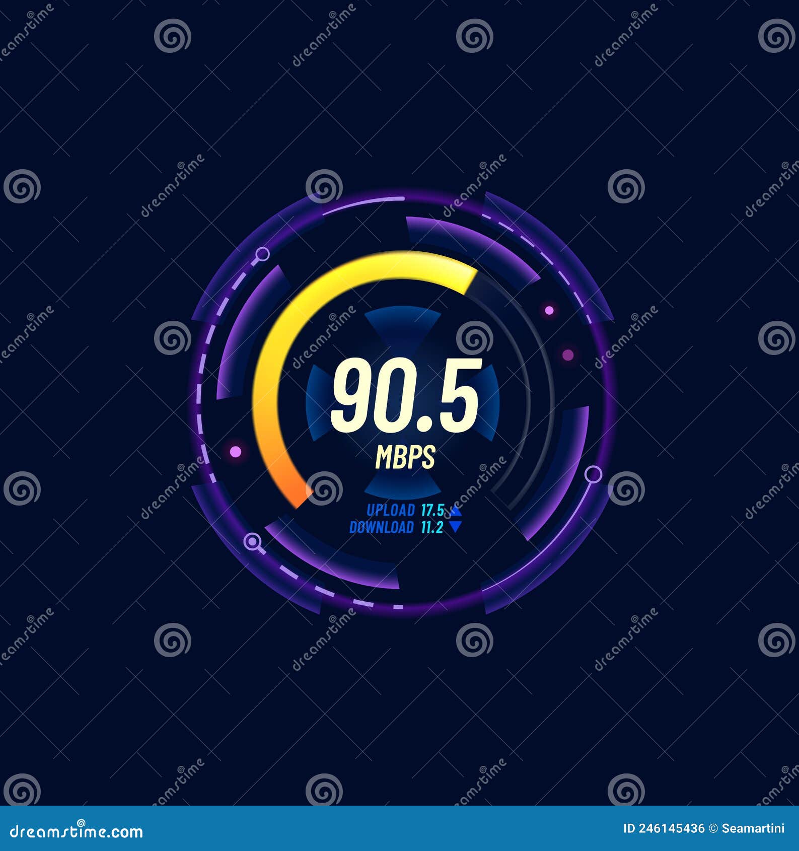Internet Bandwidth Test, Network Neon Speed Meter Stock Vector ...