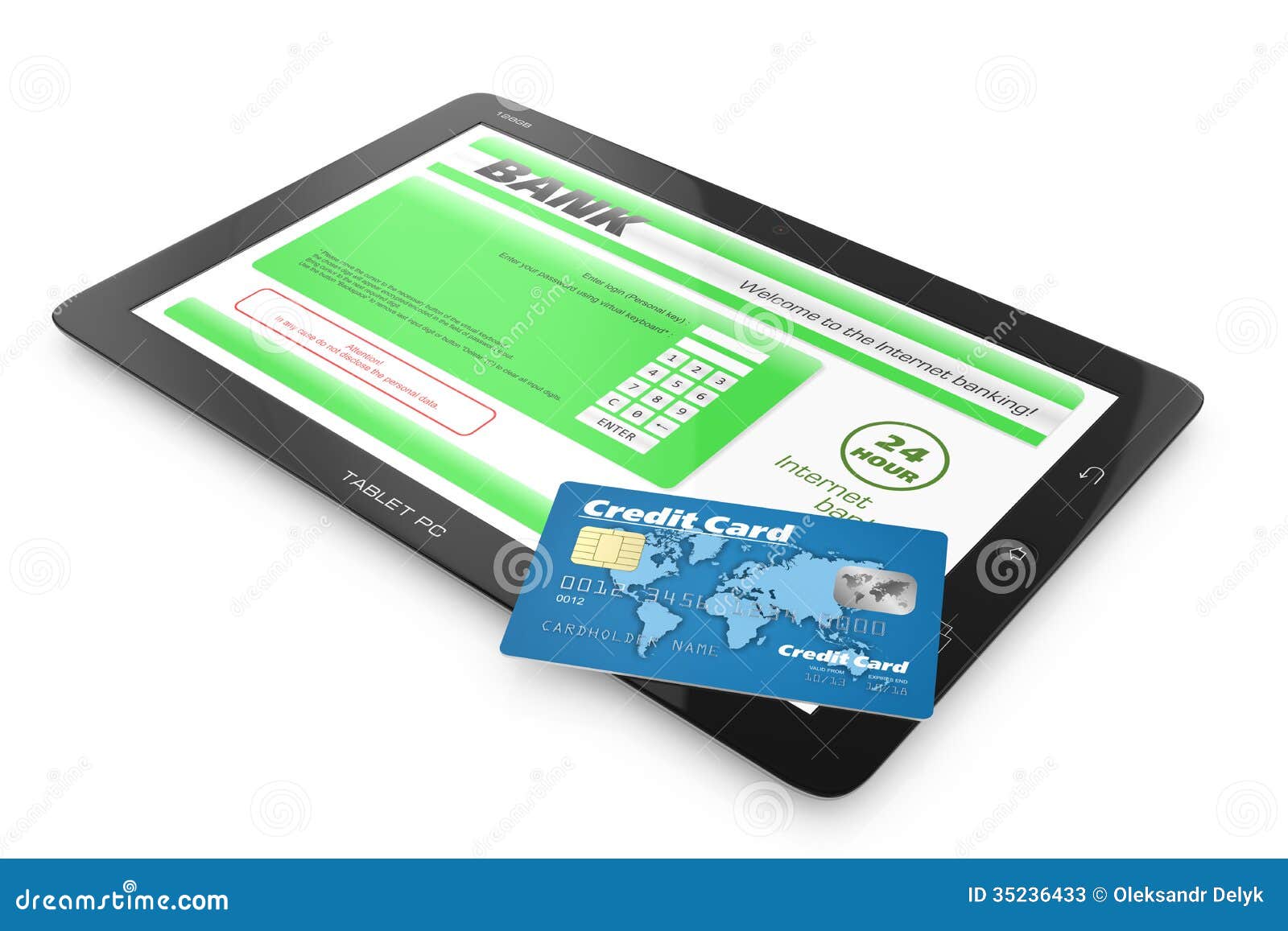 Internet Banking Service. Tablet PC and Credit Card Stock Illustration ...