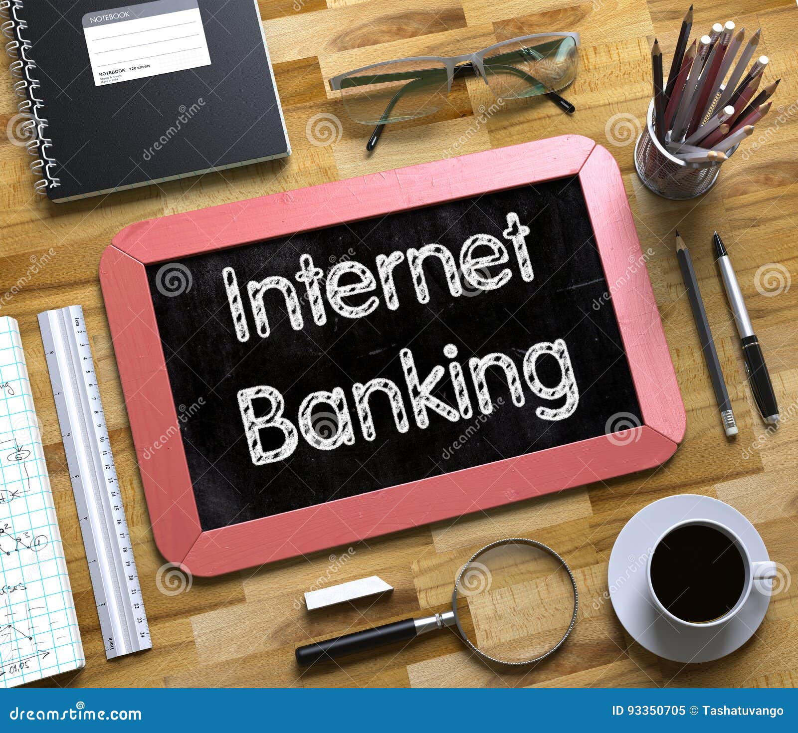 Internet Banking - Text on Small Chalkboard. 3D. Stock Illustration ...