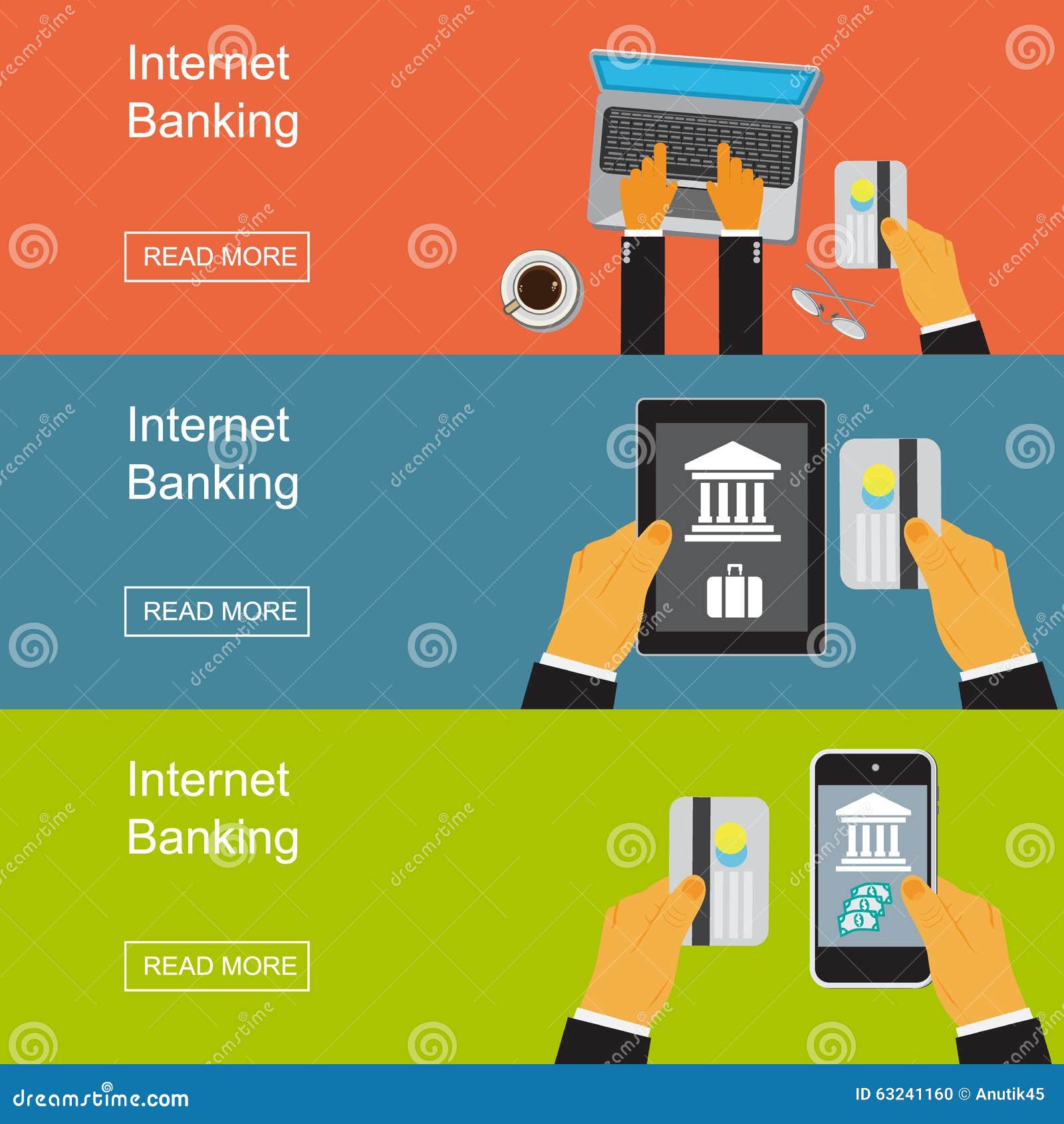 Internet Banking. Vector Illustration in Flat Design for Web Sites ...