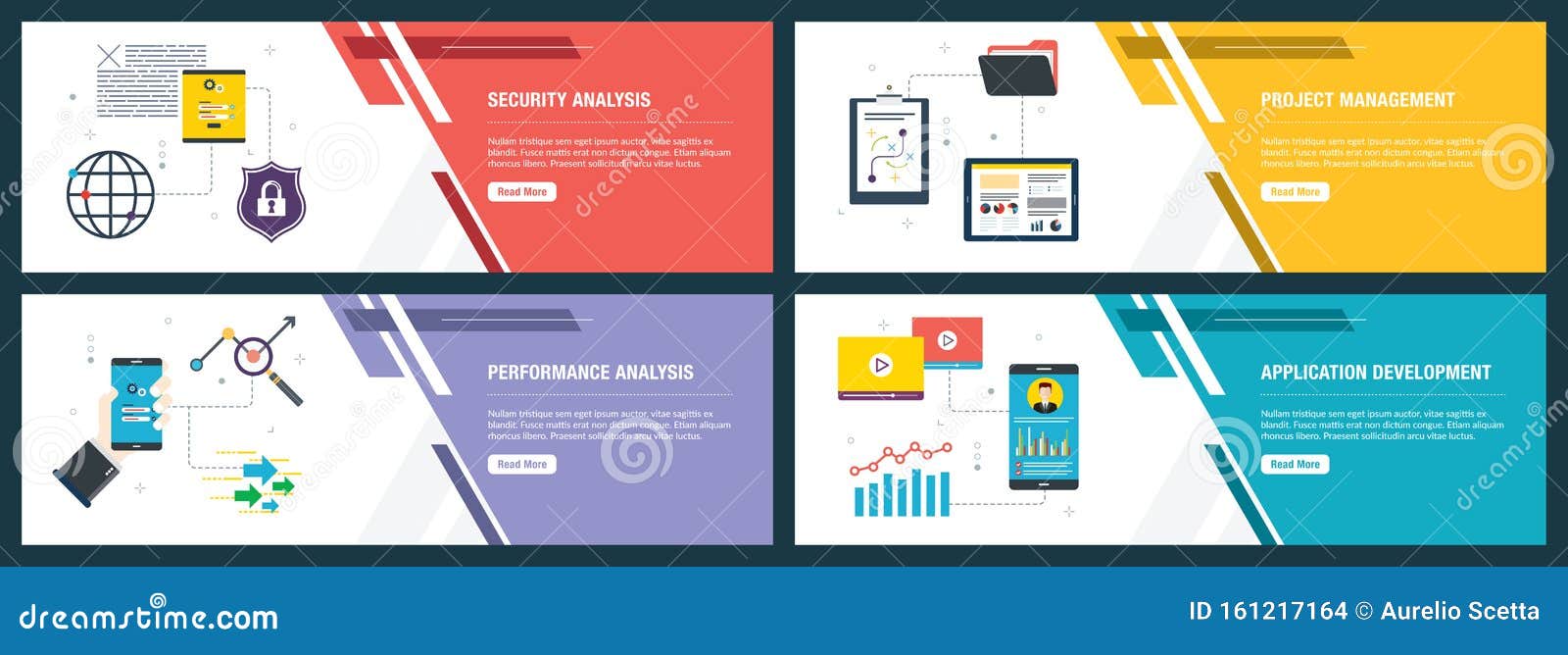 Internet Banner Set of Security, Project Management, Performance and ...