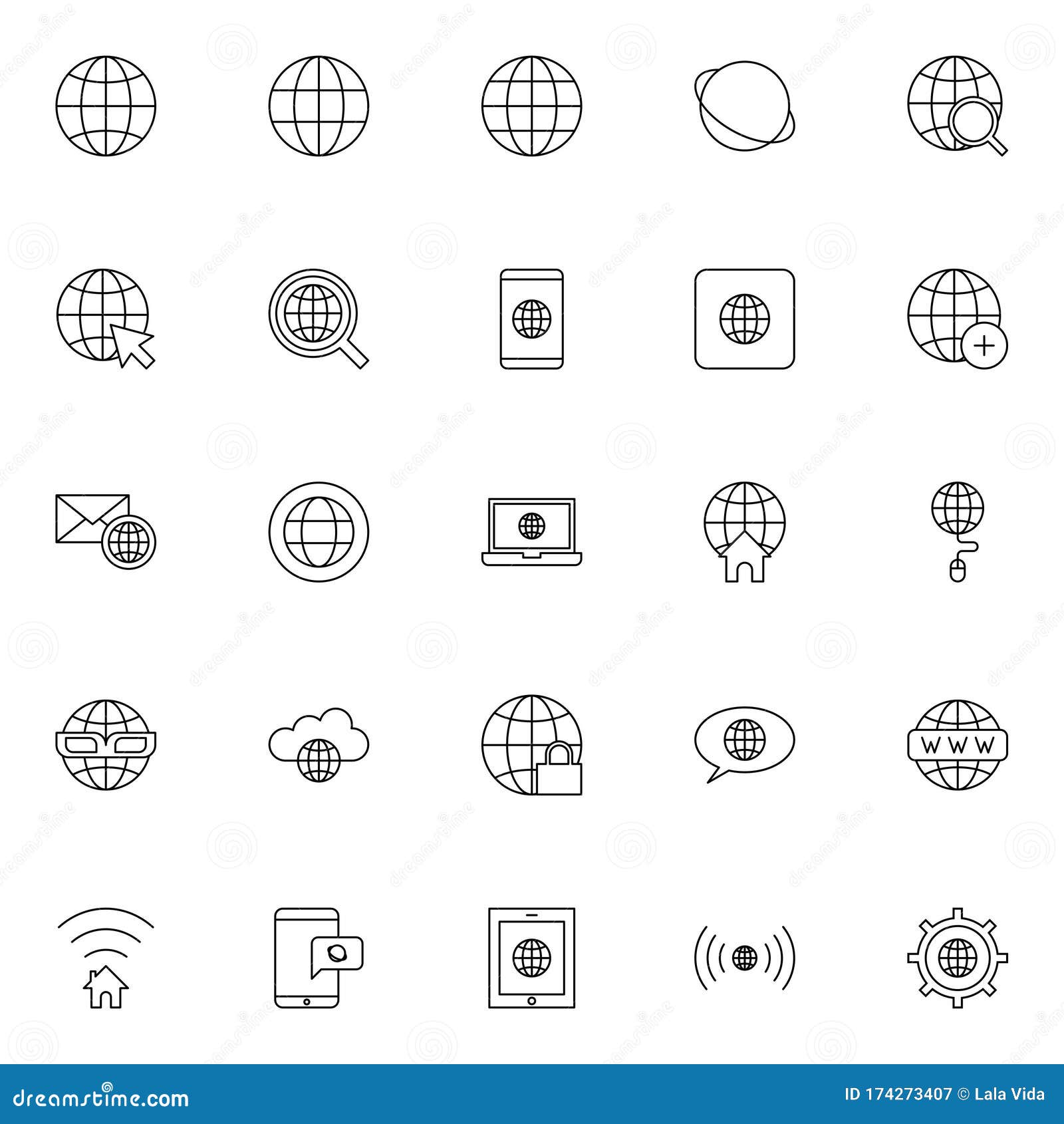 Internet, Wifi & Browser Outline Icon Set Stock Vector - Illustration ...