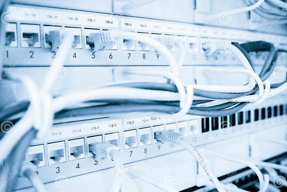 Internet Cabels in Patch Panel Stock Photo - Image of plug, connector ...