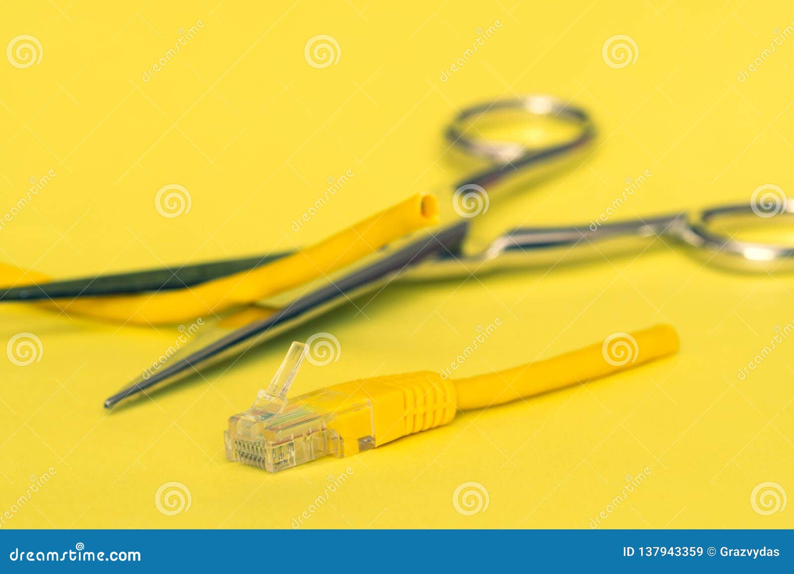 Internet Cable Cut by Scissors Stock Image - Image of computer ...