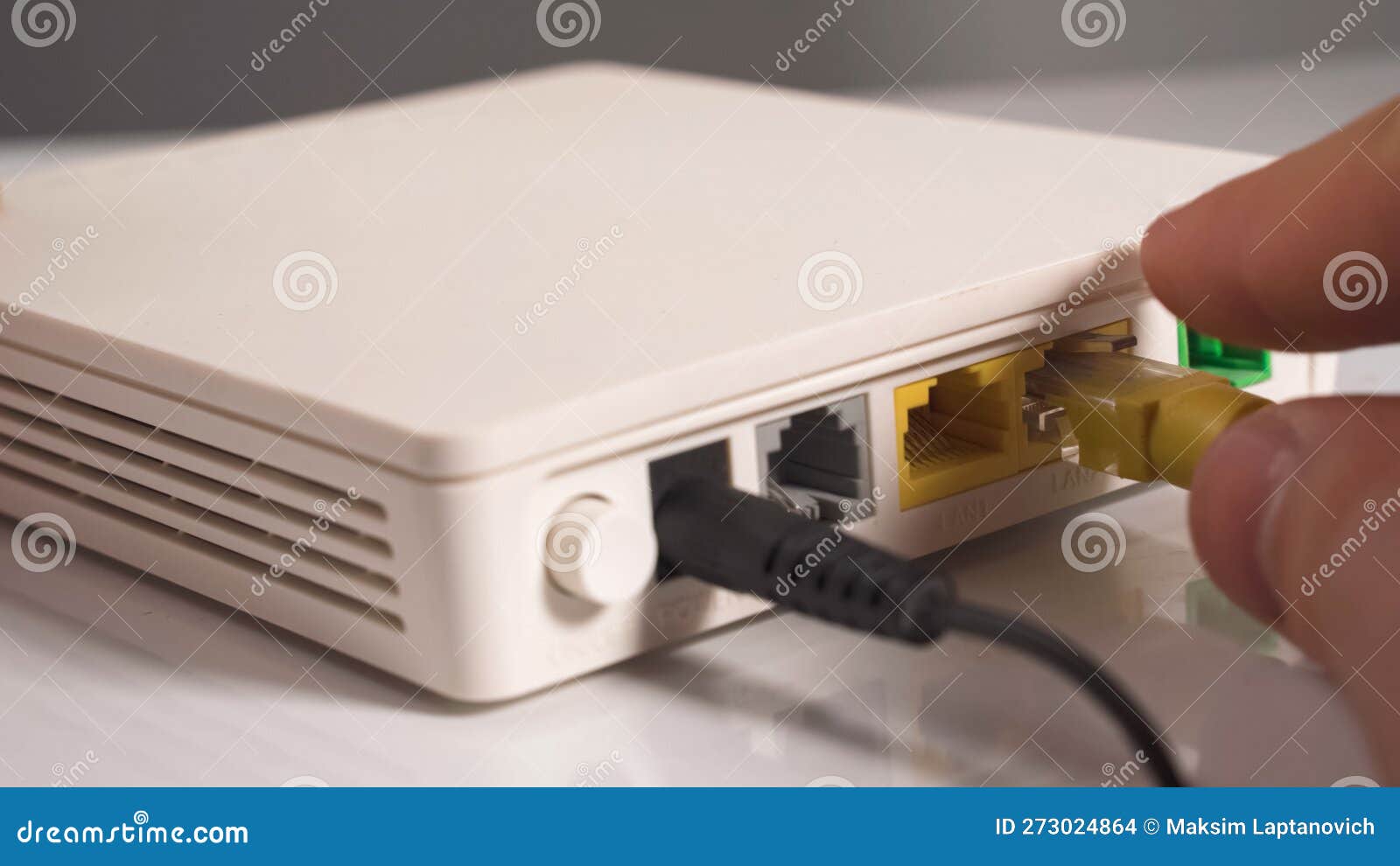 Internet Cable in the Hand Inserting in the Socket Router Stock Photo ...