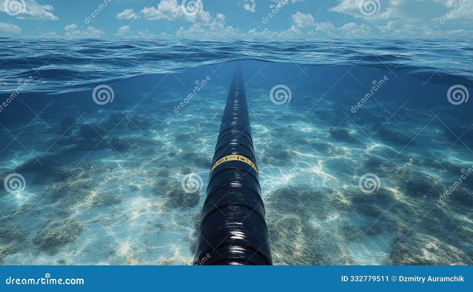 Internet Cable in the Ocean Lying on the Seabed (3D Illustration) Stock ...