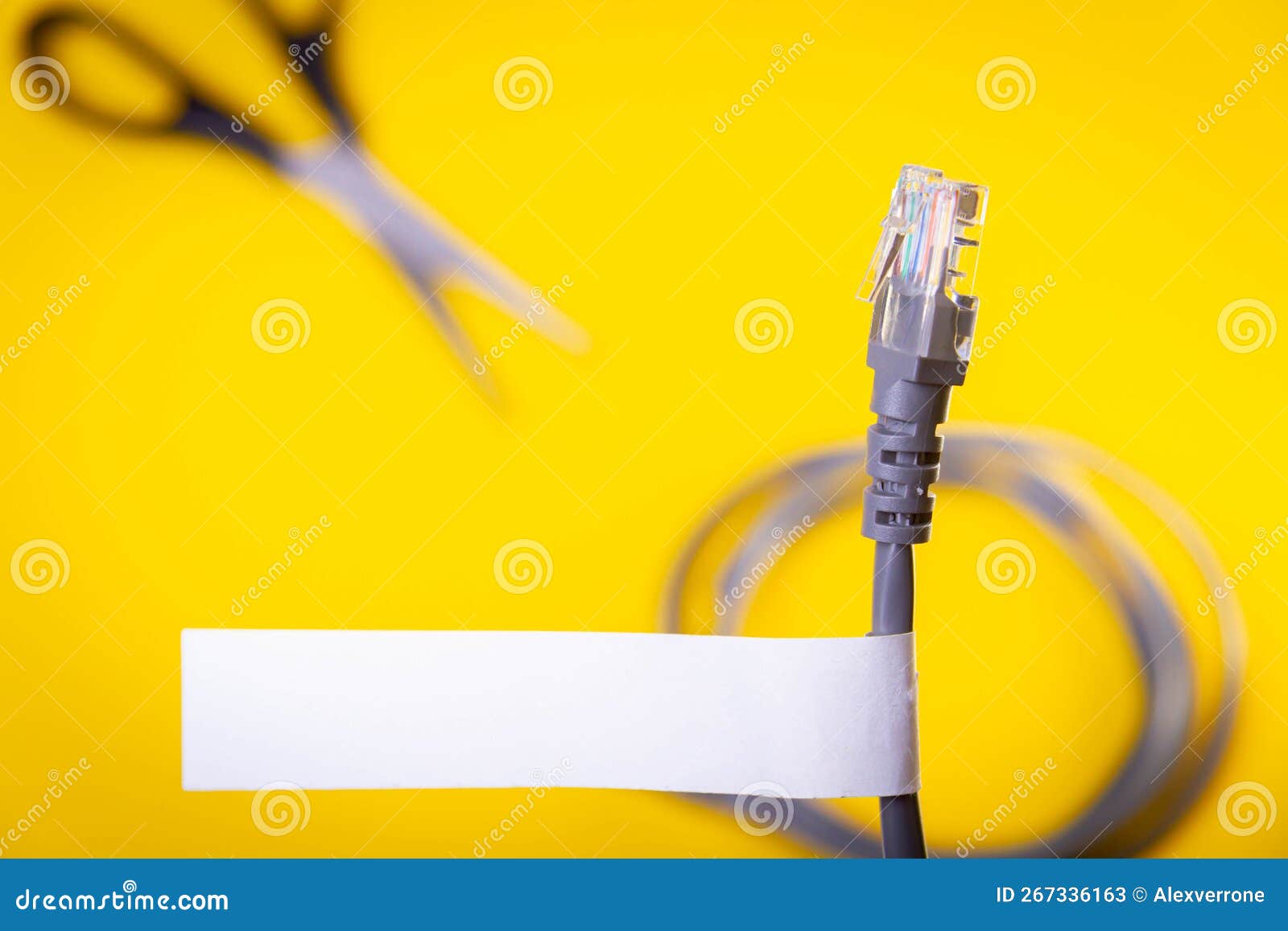 Internet Cable and Scissors Cut it. Disconnection of Internet Network ...