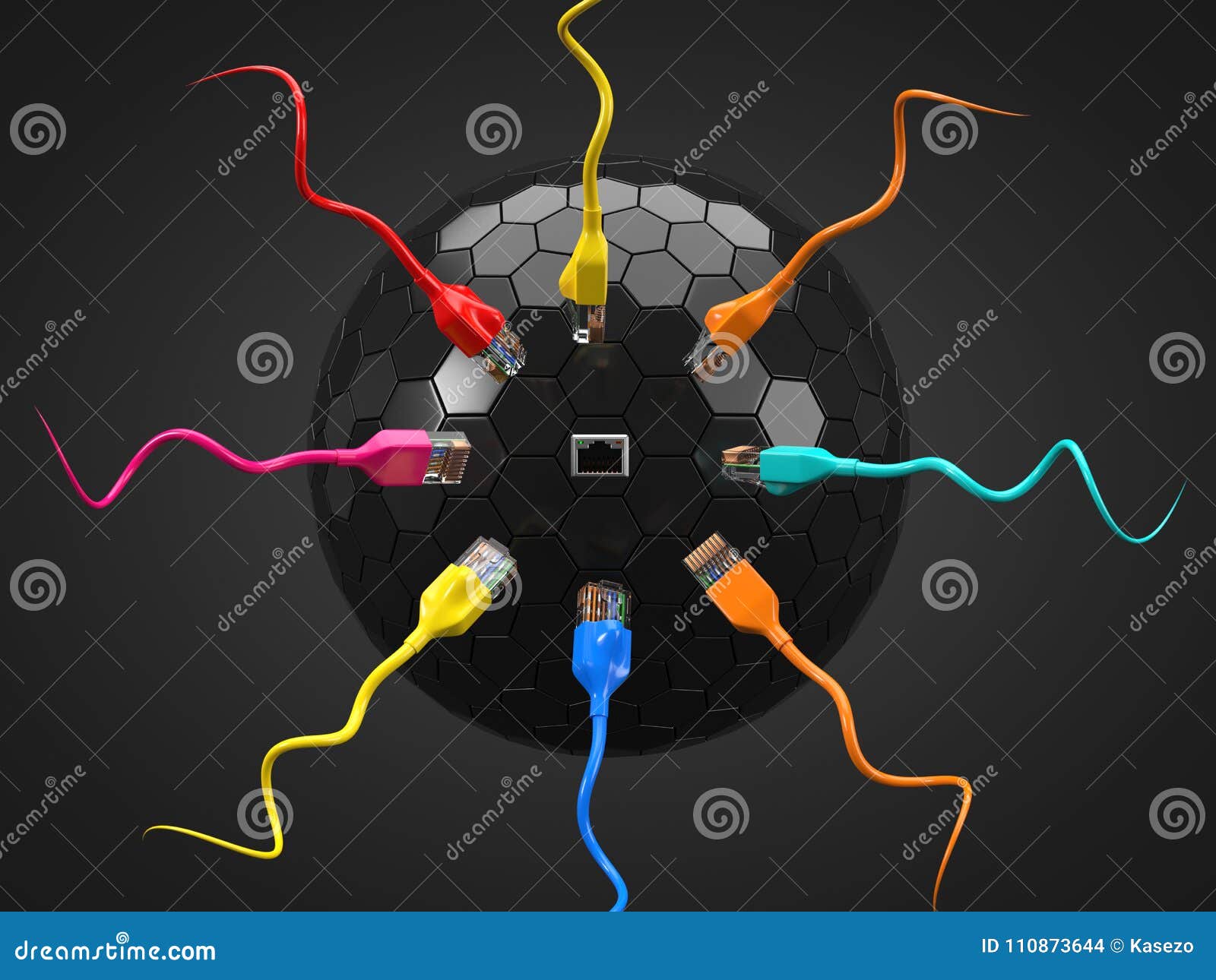 Internet Cables and Tech Hub. Conceptual 3d Illustration of Ethernet ...
