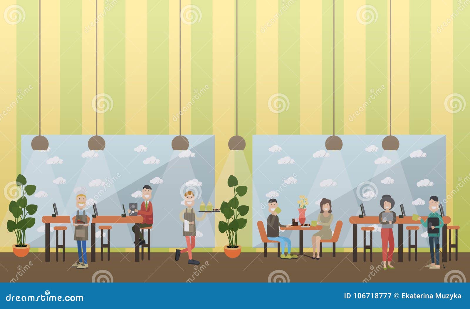 Internet Cafe Concept Flat Vector Illustration Stock Vector ...