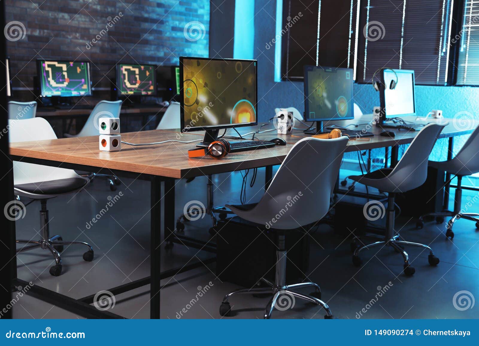 Internet Cafe Interior with Computers. Video Game Tournament Stock ...