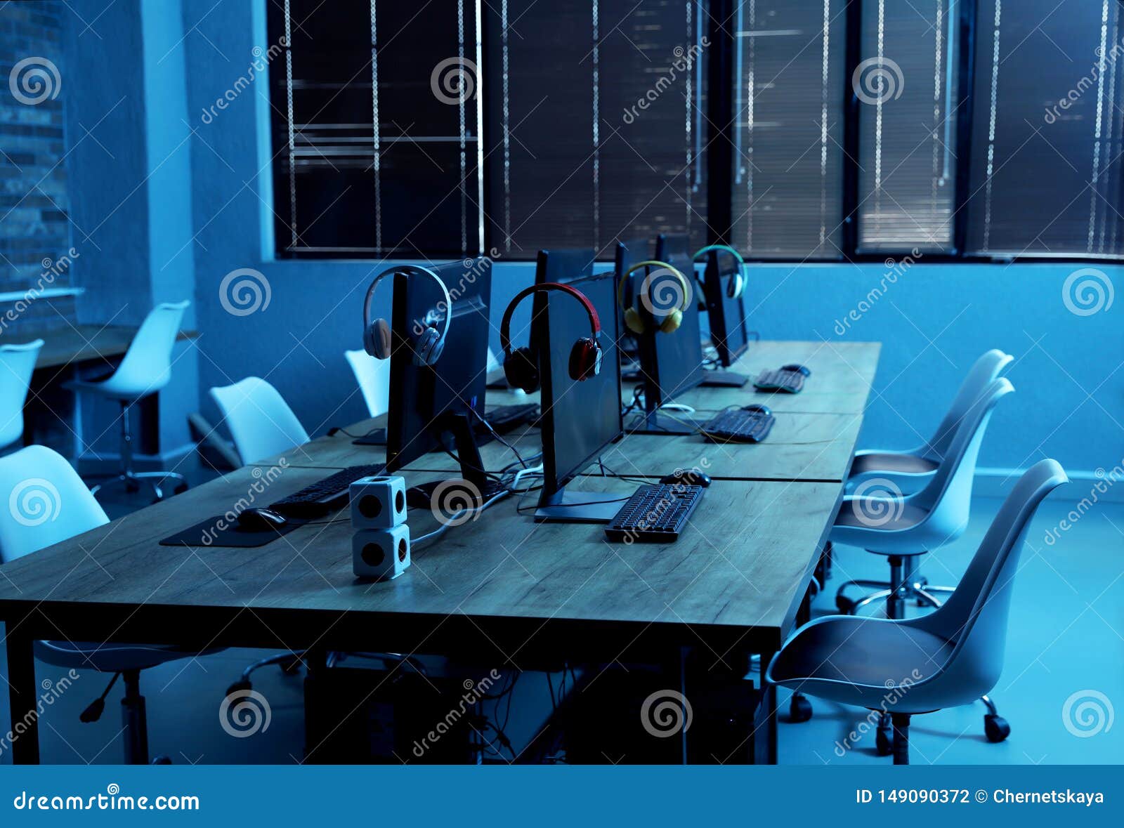 Internet Cafe Interior with Computers. Video Game Tournament Stock ...