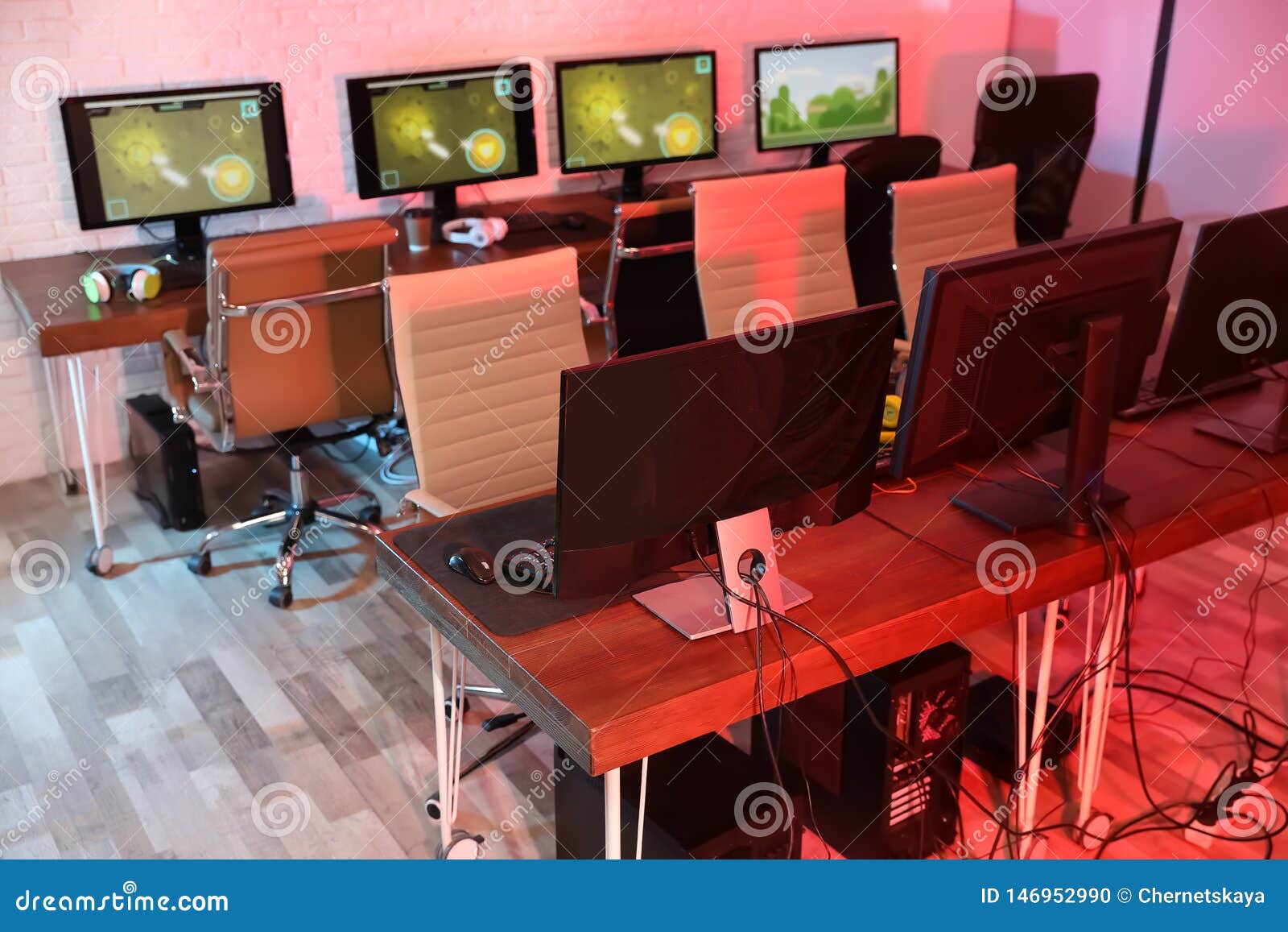 Internet Cafe with Computers for Playing Video Games Stock Photo ...