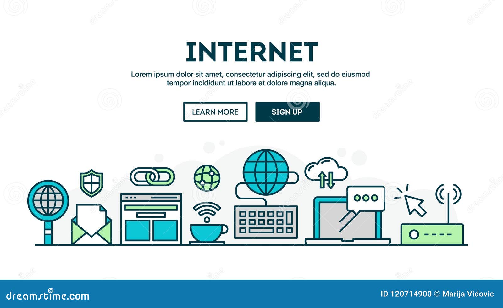 Internet, Colorful Concept Header, Flat Design Thin Line Style Stock ...
