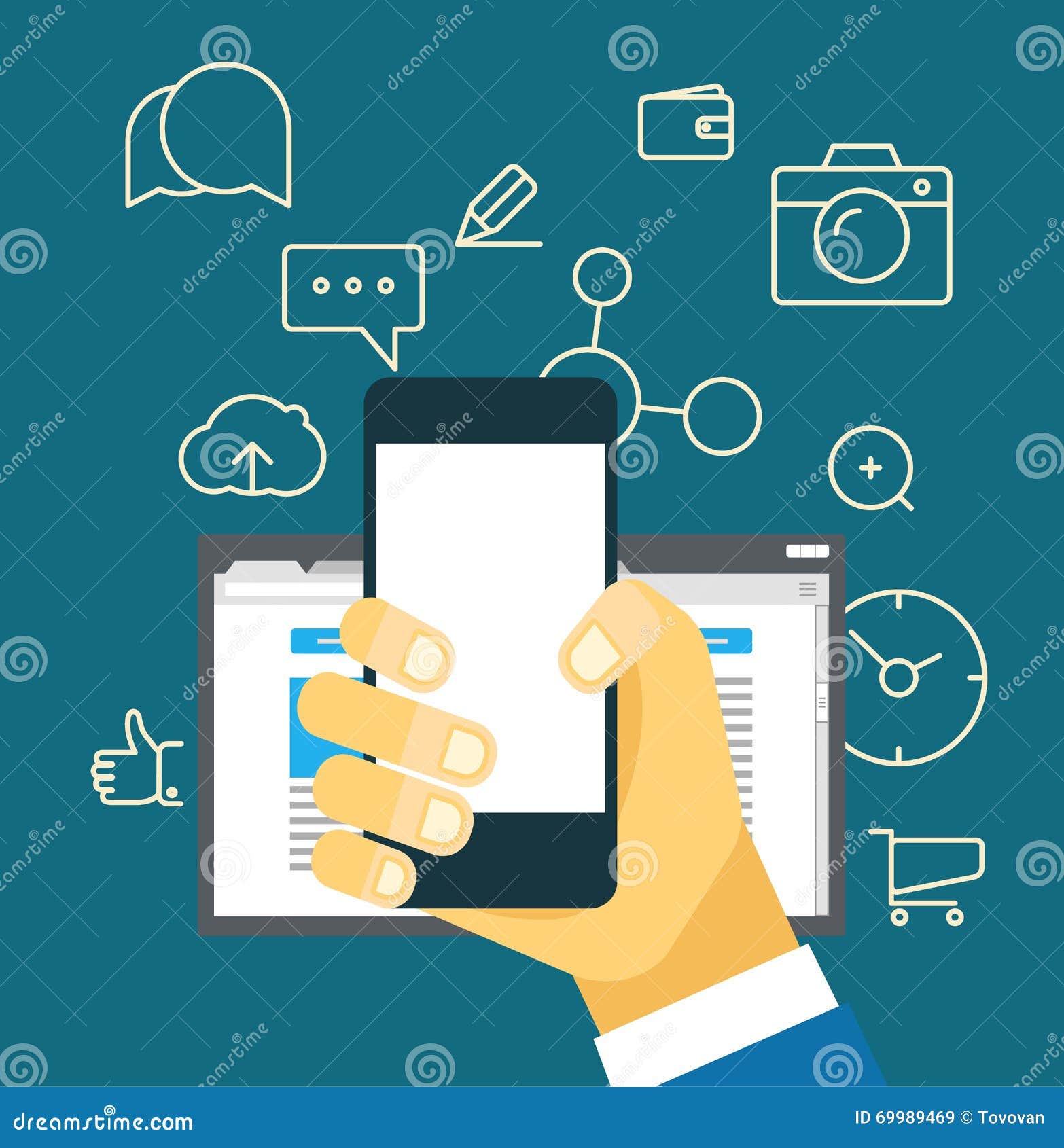 Internet Commerce Illustration. Flat Design Stock Vector - Illustration ...