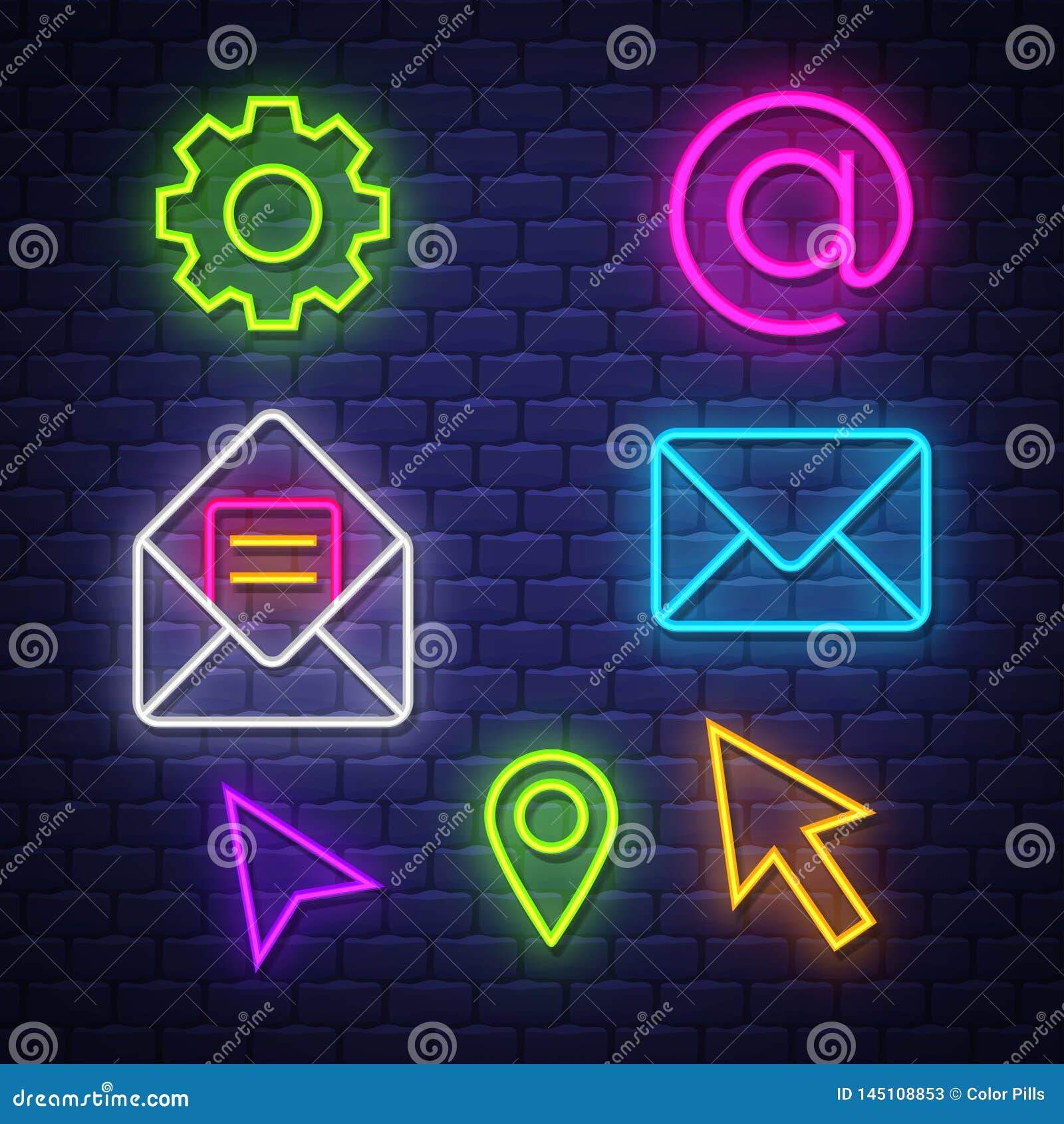 Internet Communication Neon Signs Collection Stock Illustration ...