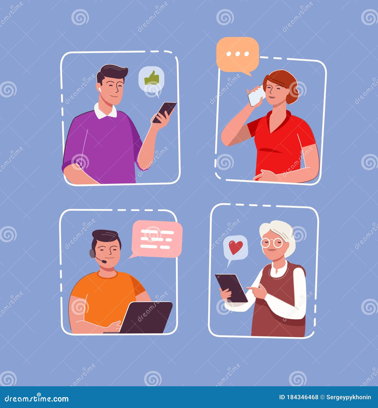 Internet Communication, Network. People Messaging Cartoon Vector ...