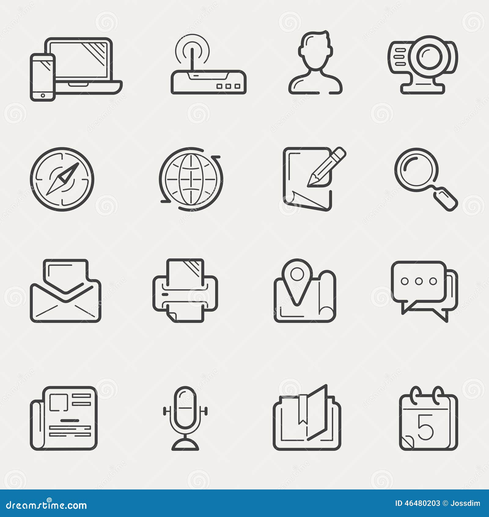 Internet Communication and Social Media Line Icon Set Stock Vector ...