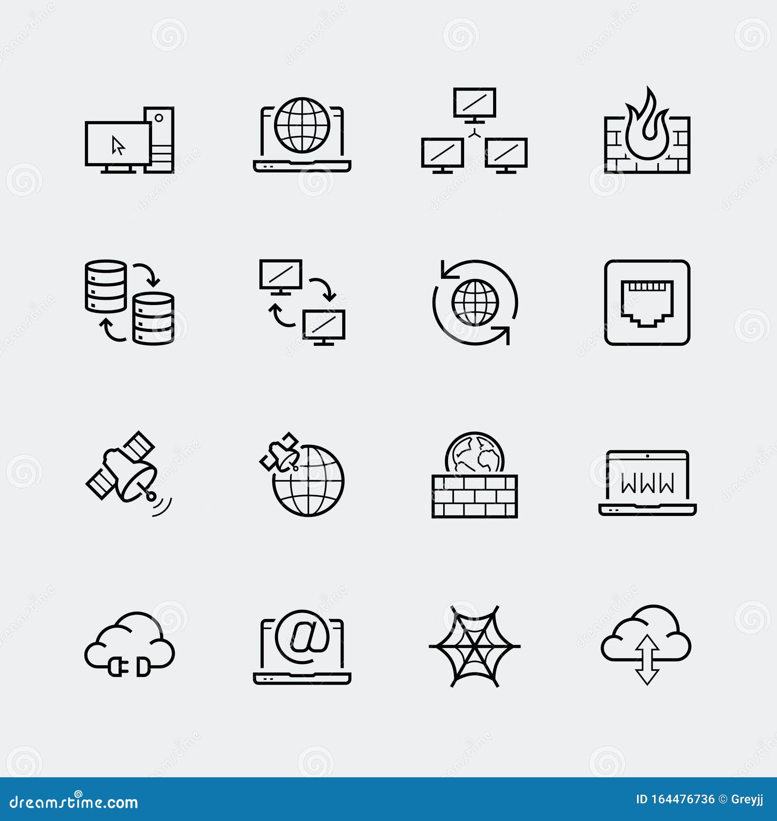 Internet, Computer Network Vecor Icons in Thin Line Style Stock Vector ...