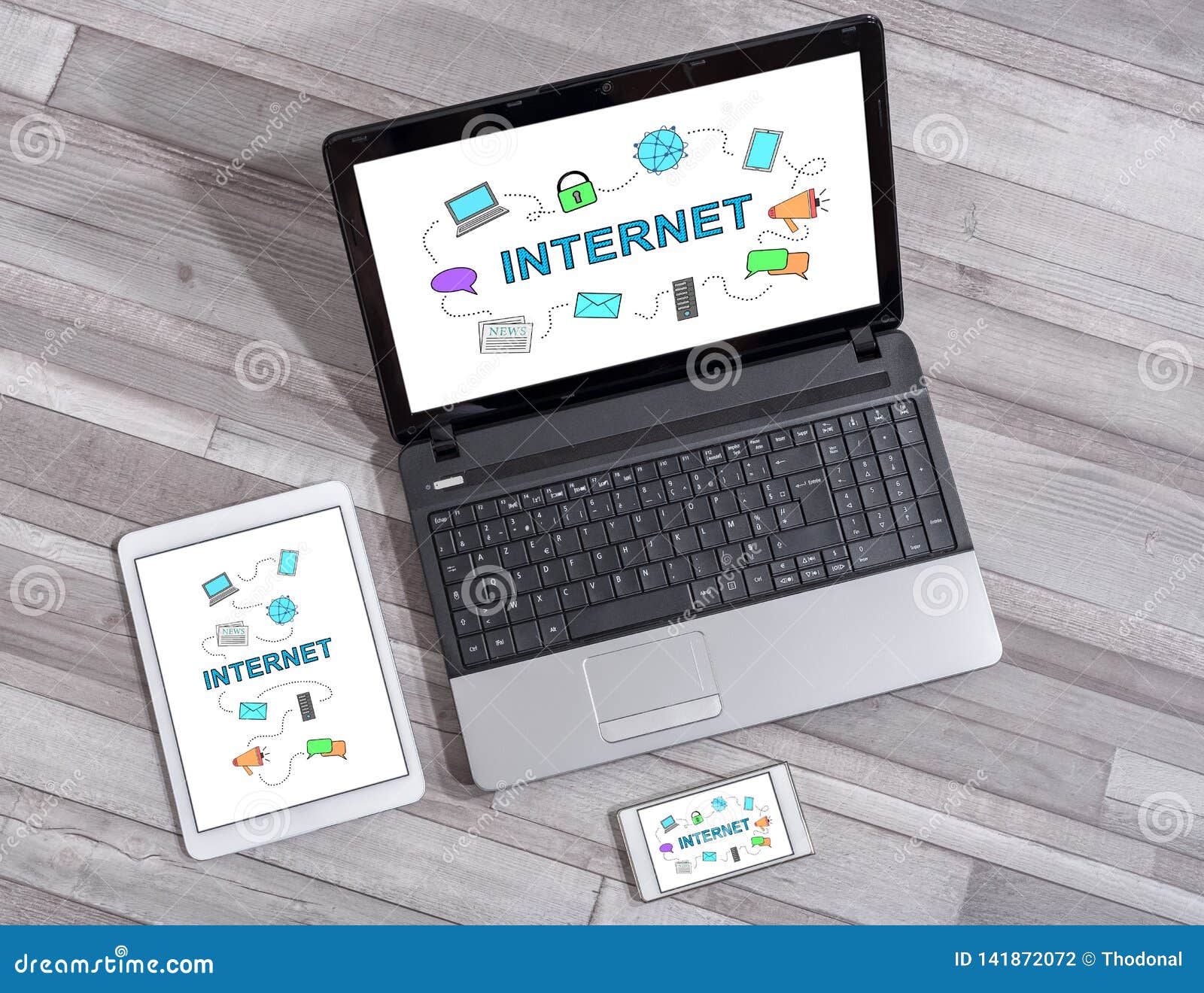 Internet Concept on Different Devices Stock Photo - Image of media ...