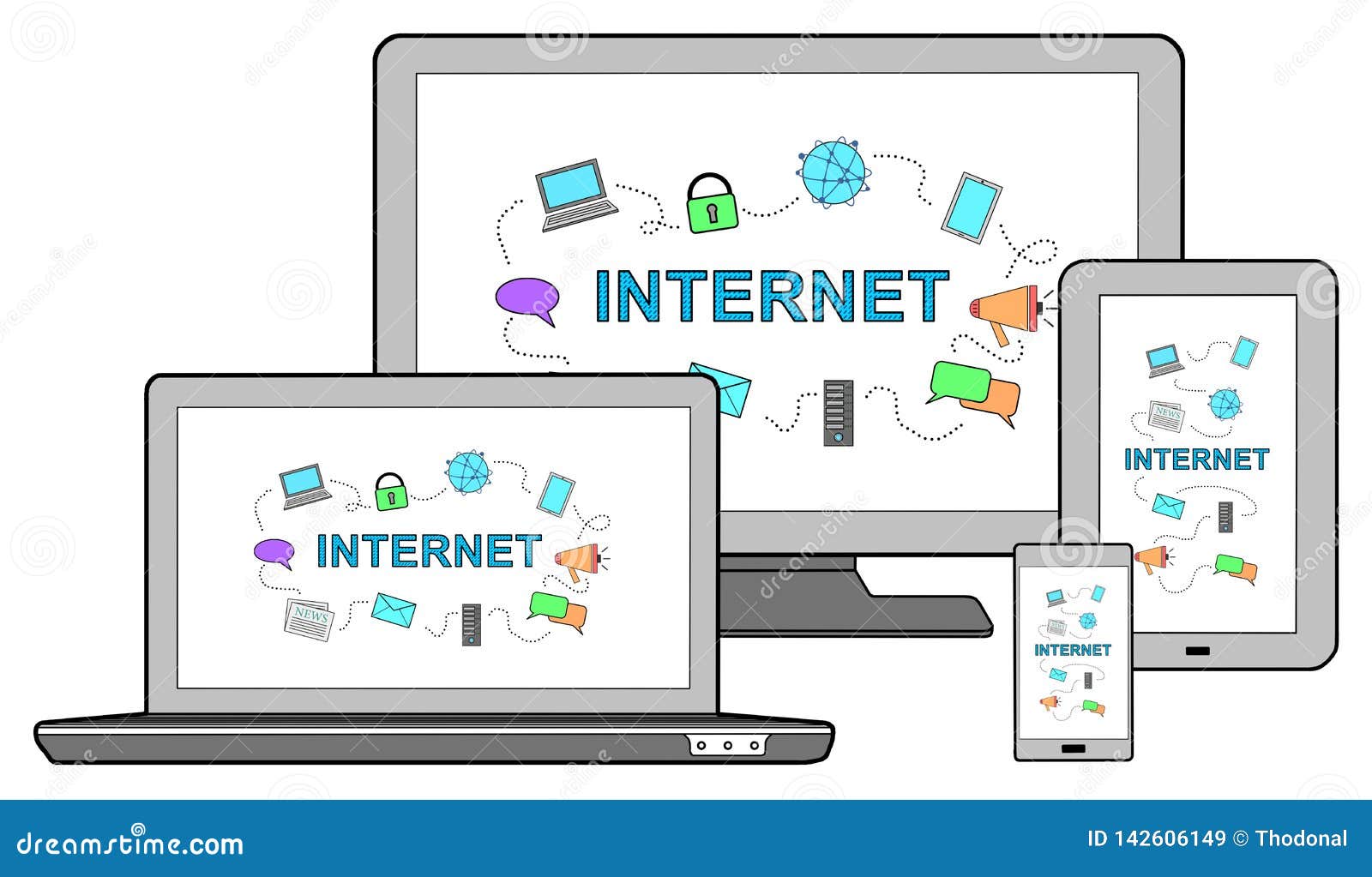 Internet Concept on Different Devices Stock Illustration - Illustration ...