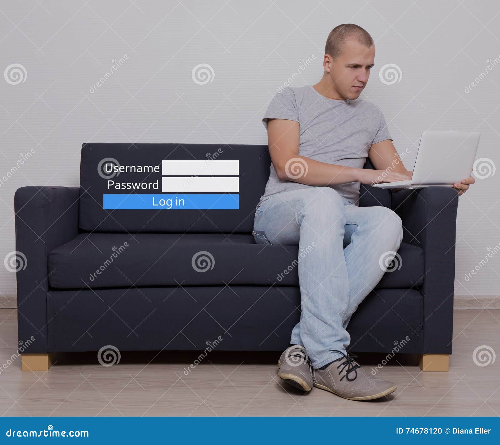 Internet Concept - Handsome Man Sitting Using Computer and Login Stock ...