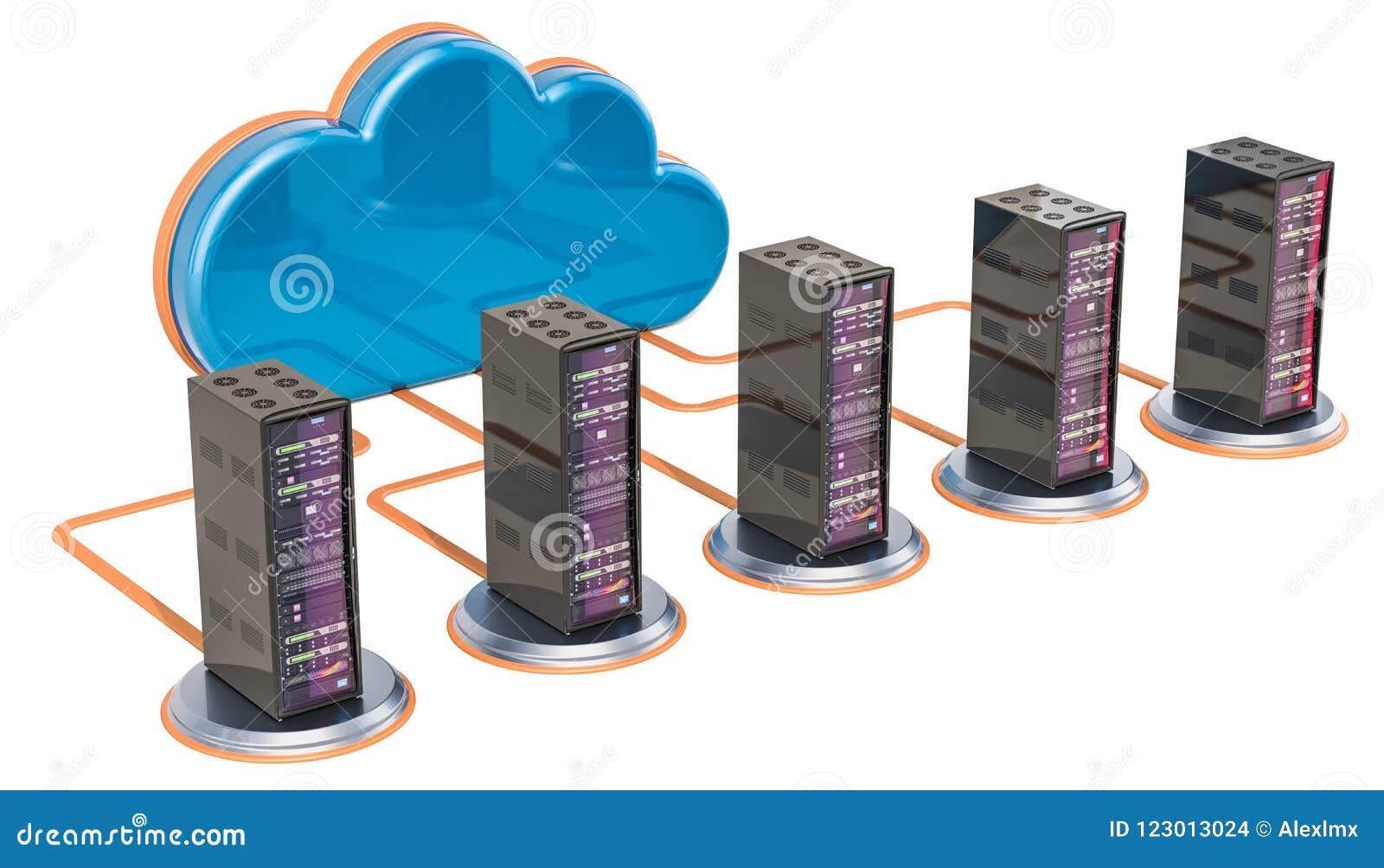 Internet Connection Concept. Computer Cloud with Server Racks, 3 Stock ...
