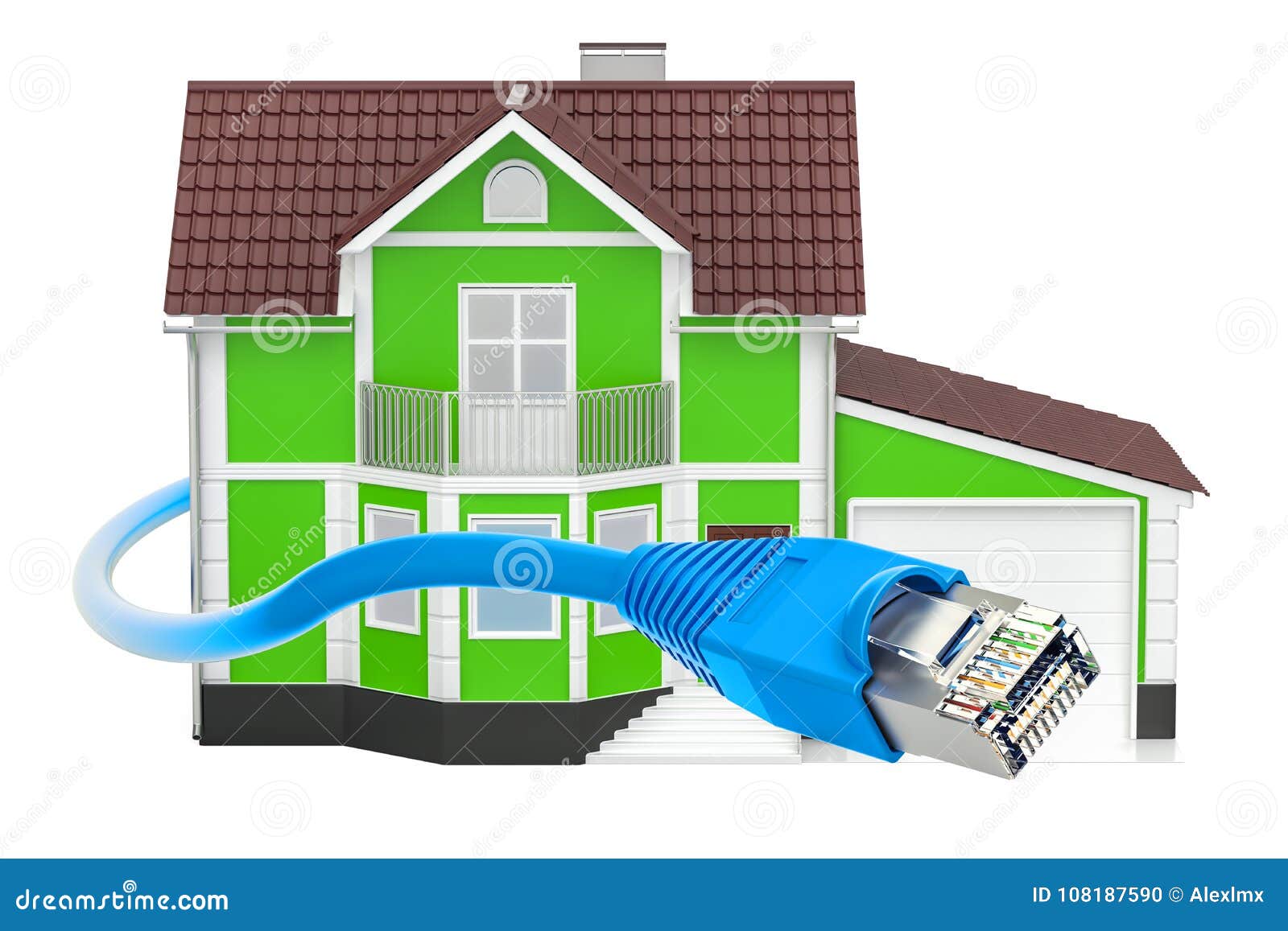 Internet Connection Concept, House with Lan Cable. 3D Rendering Stock ...
