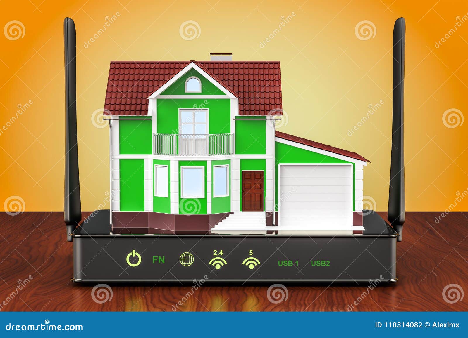 Internet Connection Concept. Wireless Internet Router with House Stock ...