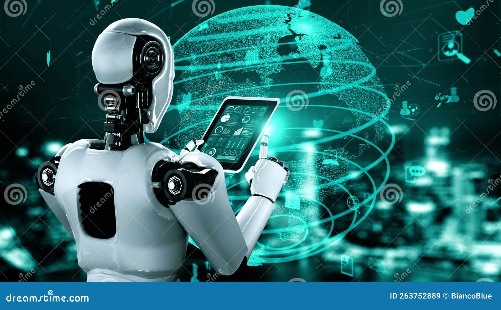 Internet Connection Controlled by AI Robot Huminoid and Machine Learning Process Stock Video ...