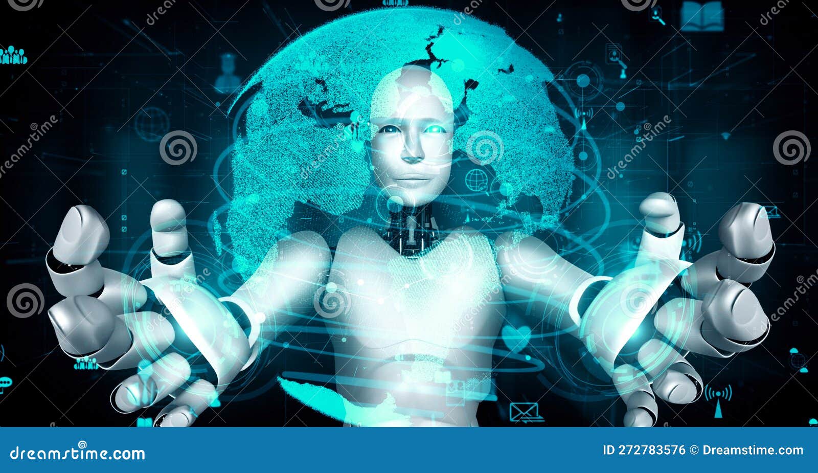 Internet Connection Controlled by AI Robot Huminoid and Machine ...