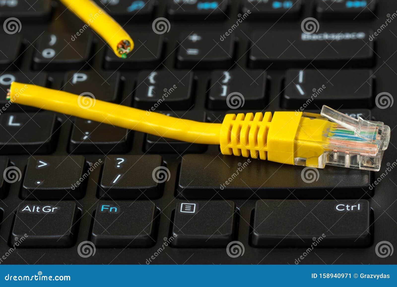 Yellow Network Cable Cutted Off Stock Image - Image of network ...