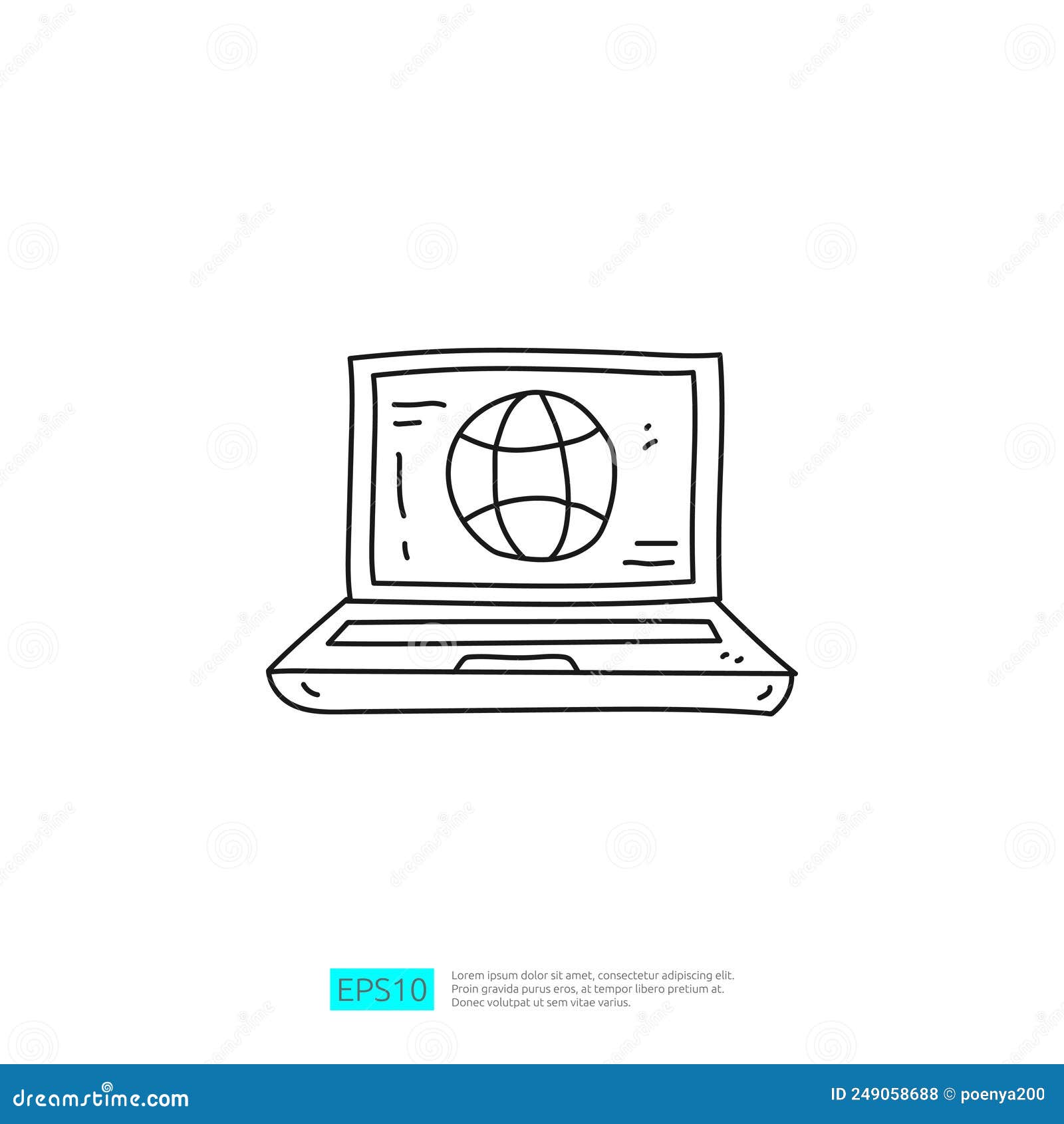 Internet Connection on Laptop Screen Doodle Icon Stock Vector ...