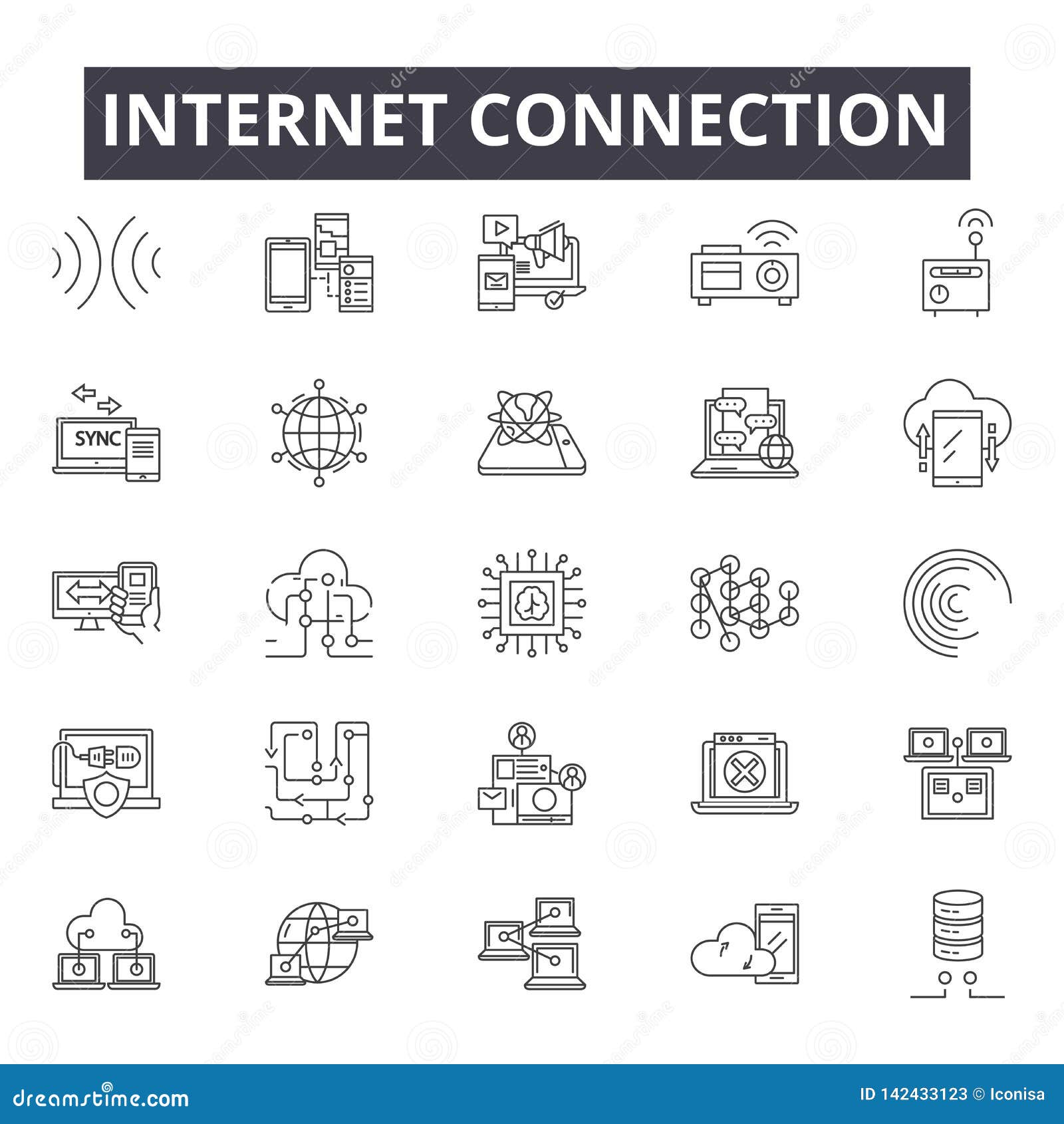 Internet Connection Line Icons for Web and Mobile Design. Editable ...