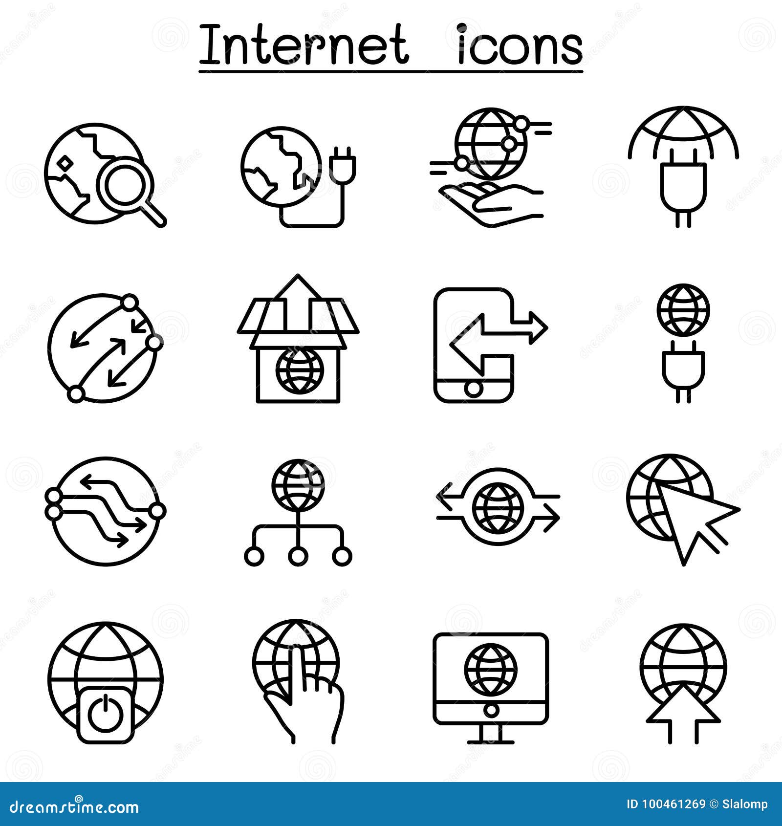 Internet, Connection, Online, Network Icon Set in Thin Line Style Stock ...