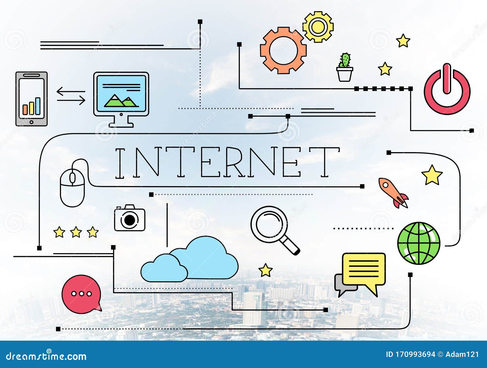 Internet Connection Sketch with Media Signs Stock Photo - Image of ...